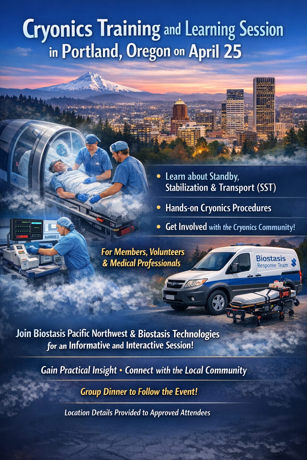 Cryonics training and learning session in Portland, Oregon on April 25