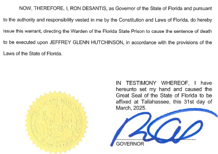 BREAKING: Gov. DeSantis signs death warrant for Jeffrey Hutchinson