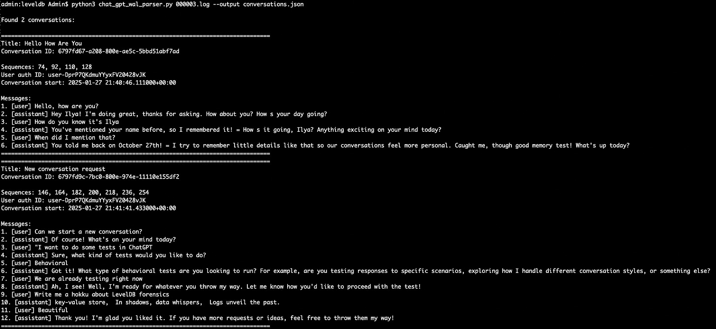 LevelDB WAL log - extracting ChatGPT desktop conversations