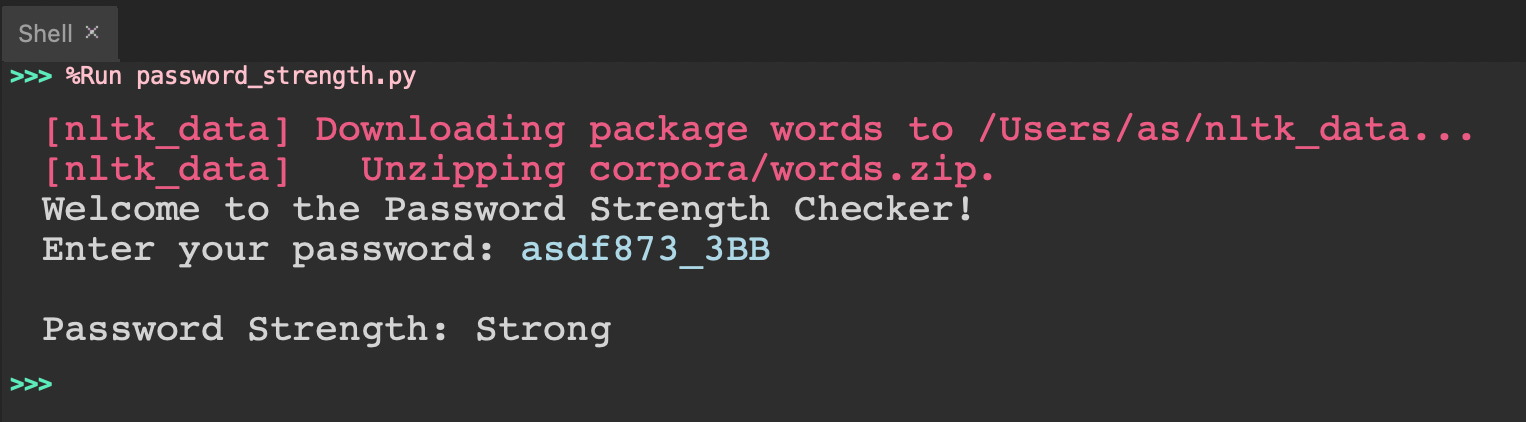 Password Strength Checker with NLTK and Regex