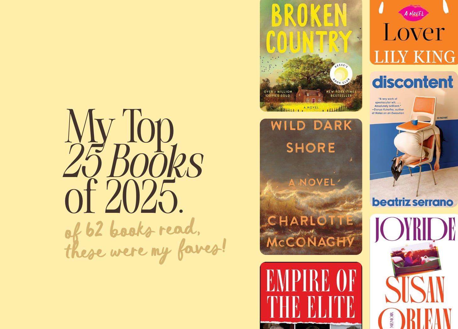 I read 62 books in 2025. These were my 25 faves.