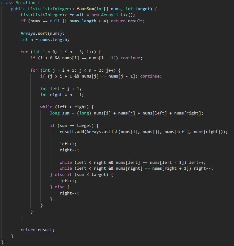 LeetCode #18: 4Sum — Solved in Java