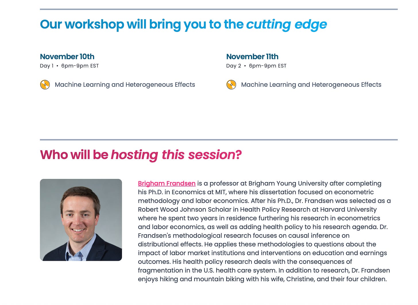 Machine Learning, Causal Inference and AI Workshop November 10 and 11 by Brigham Frandsen