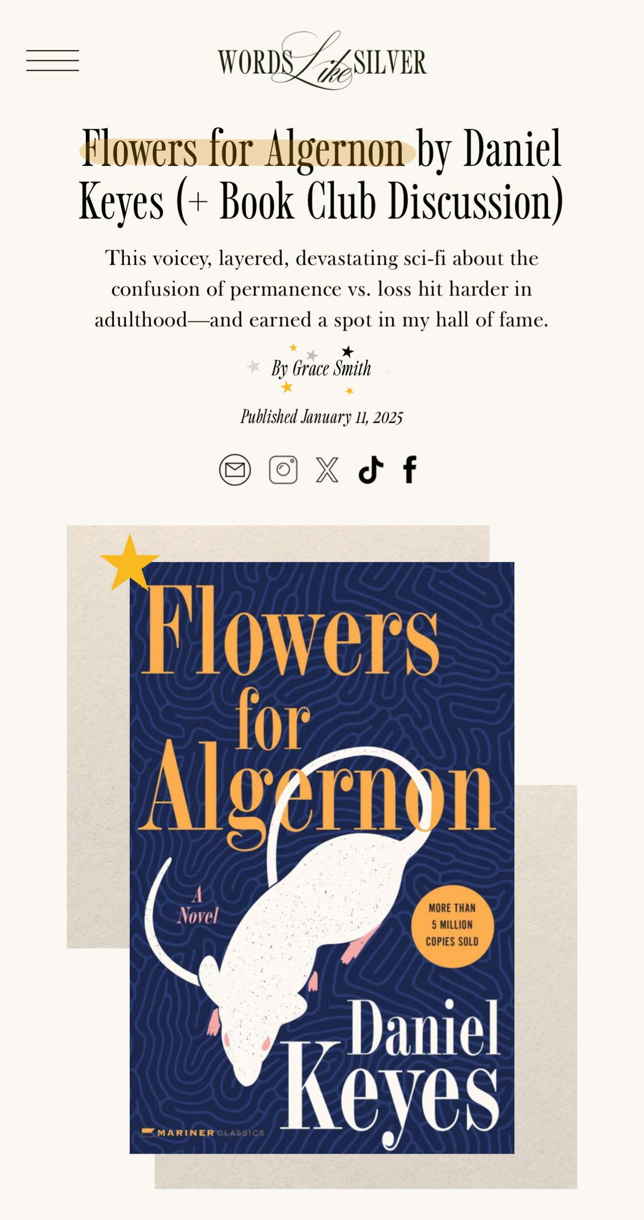 Flowers for Algernon by Daniel Keyes — Book Review + Discussion