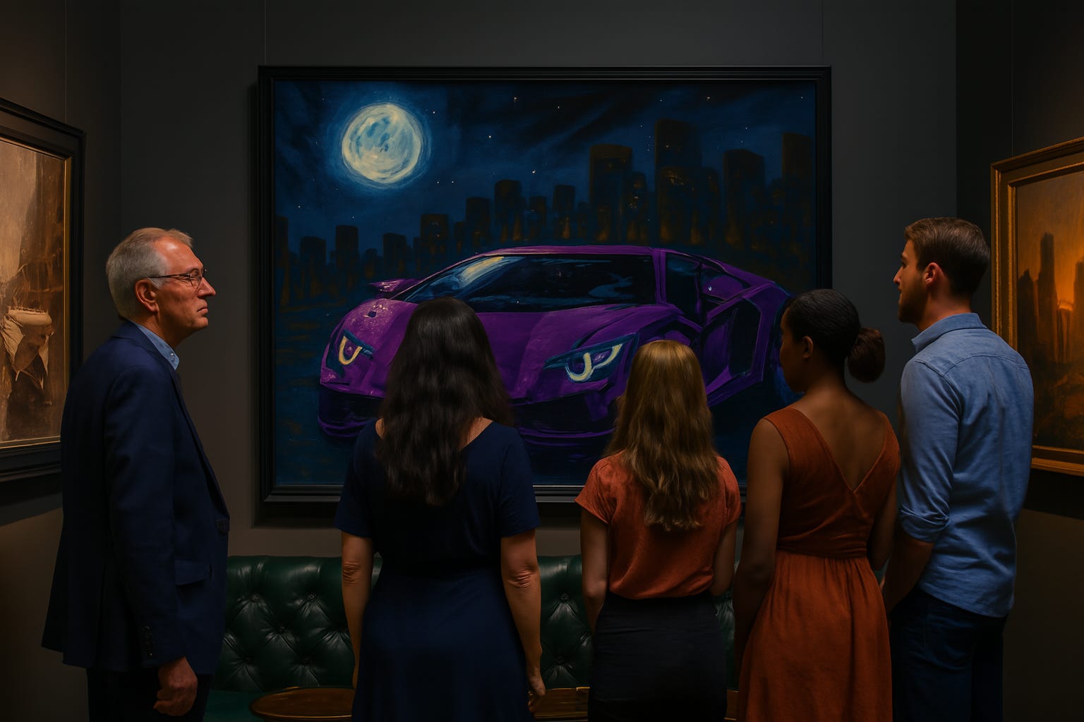 Purple Lamborghini in Urban Eclipse Art Print