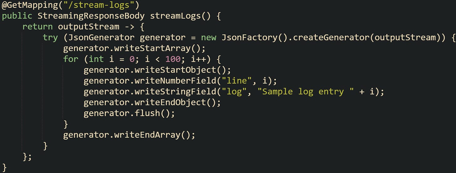 Streaming JSON Output in Spring Boot for Large Responses