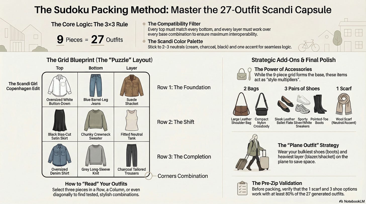 The Sudoku Packing Method: 9 Pieces, 27 Outfits, 1 Backpack