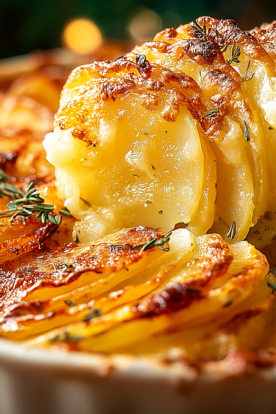 Creamy Garlic Potato Gratin with Gruyère & Parmesan