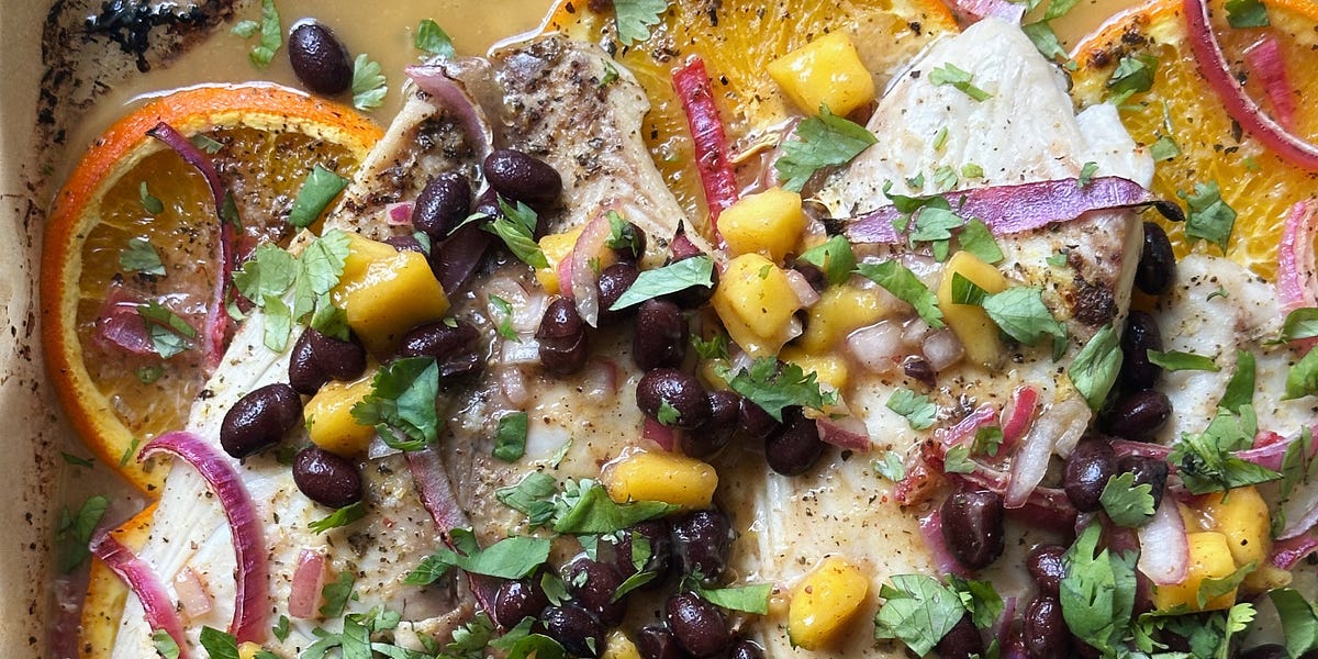 baked mojo tilapia with mango and black bean salsa