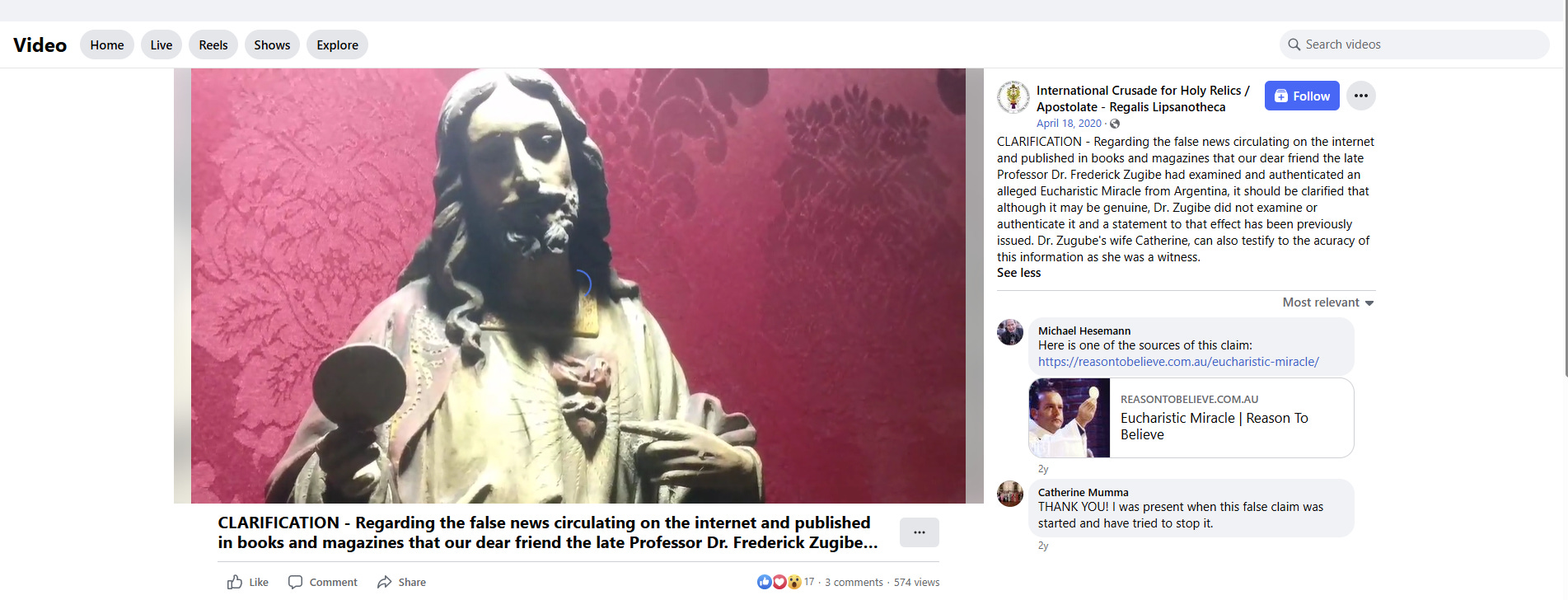 Dr. Zugibe and the Living Heart Tissue of the Buenos Aires Eucharistic ...