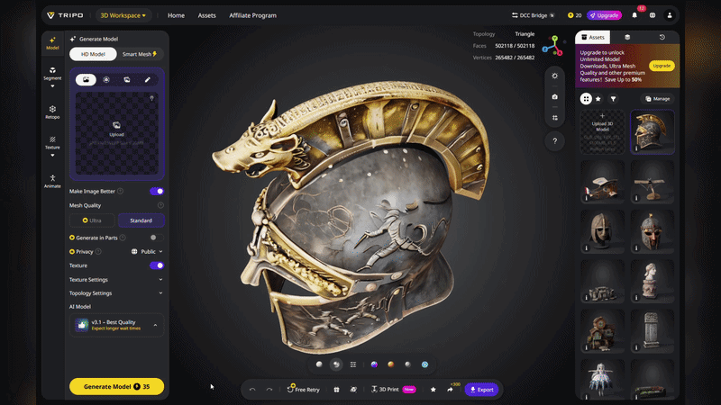 Generative 3D with AI: Tripo Studio HD Model (H3.1)