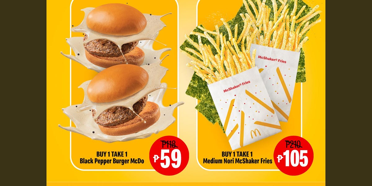 McDo app: Buy 1 Take 1 Black Pepper Burger, Nori Fries on Mondays until ...