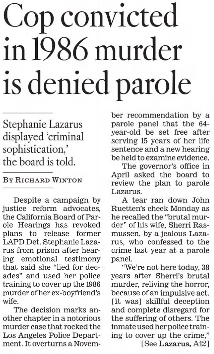 Killer Cop Denied Parole: Former LAPD Detective Stephanie Lazarus to ...