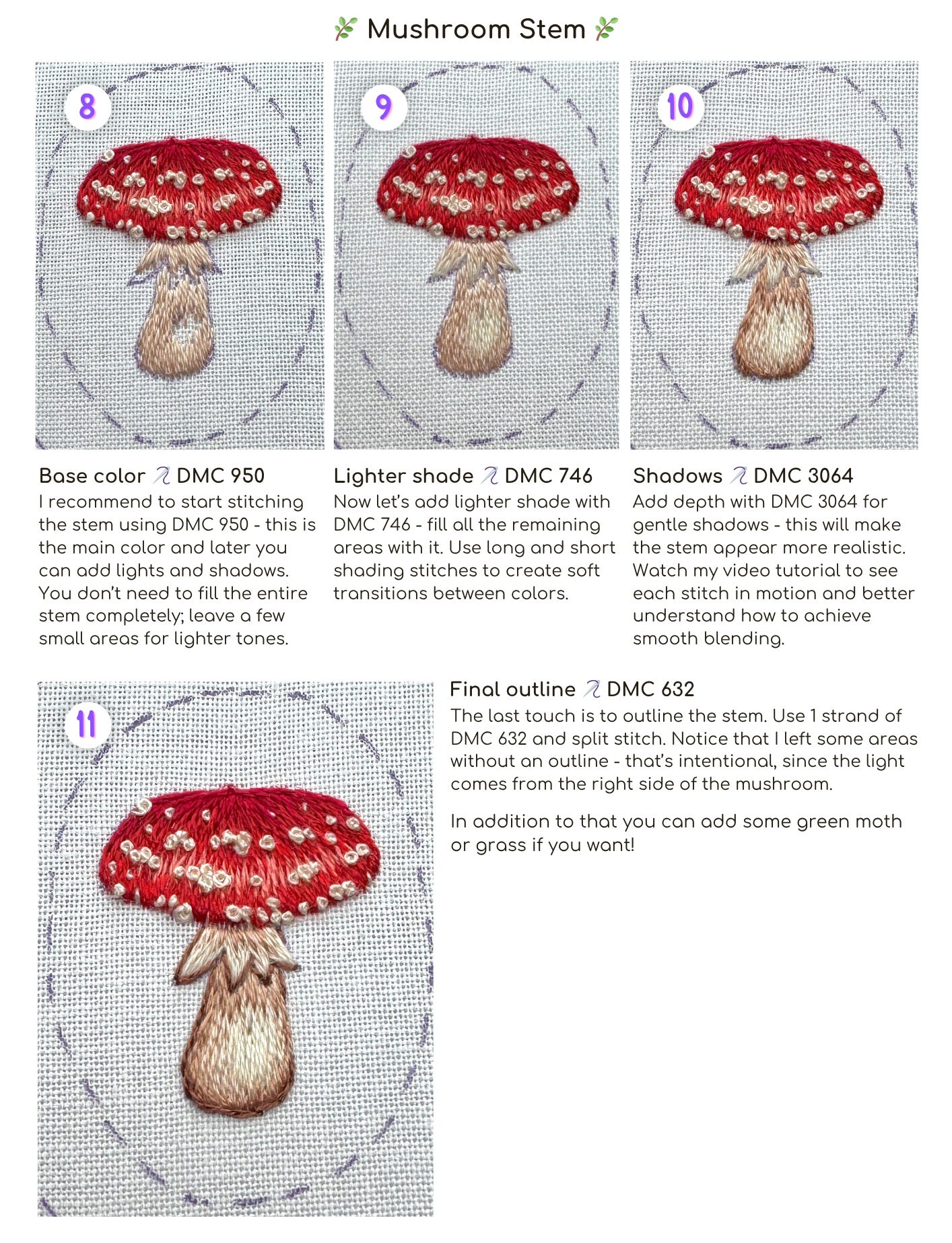 ️ Step-by-Step Amanita Mushroom 🍄 Miniature Embroidery Guide 🪡