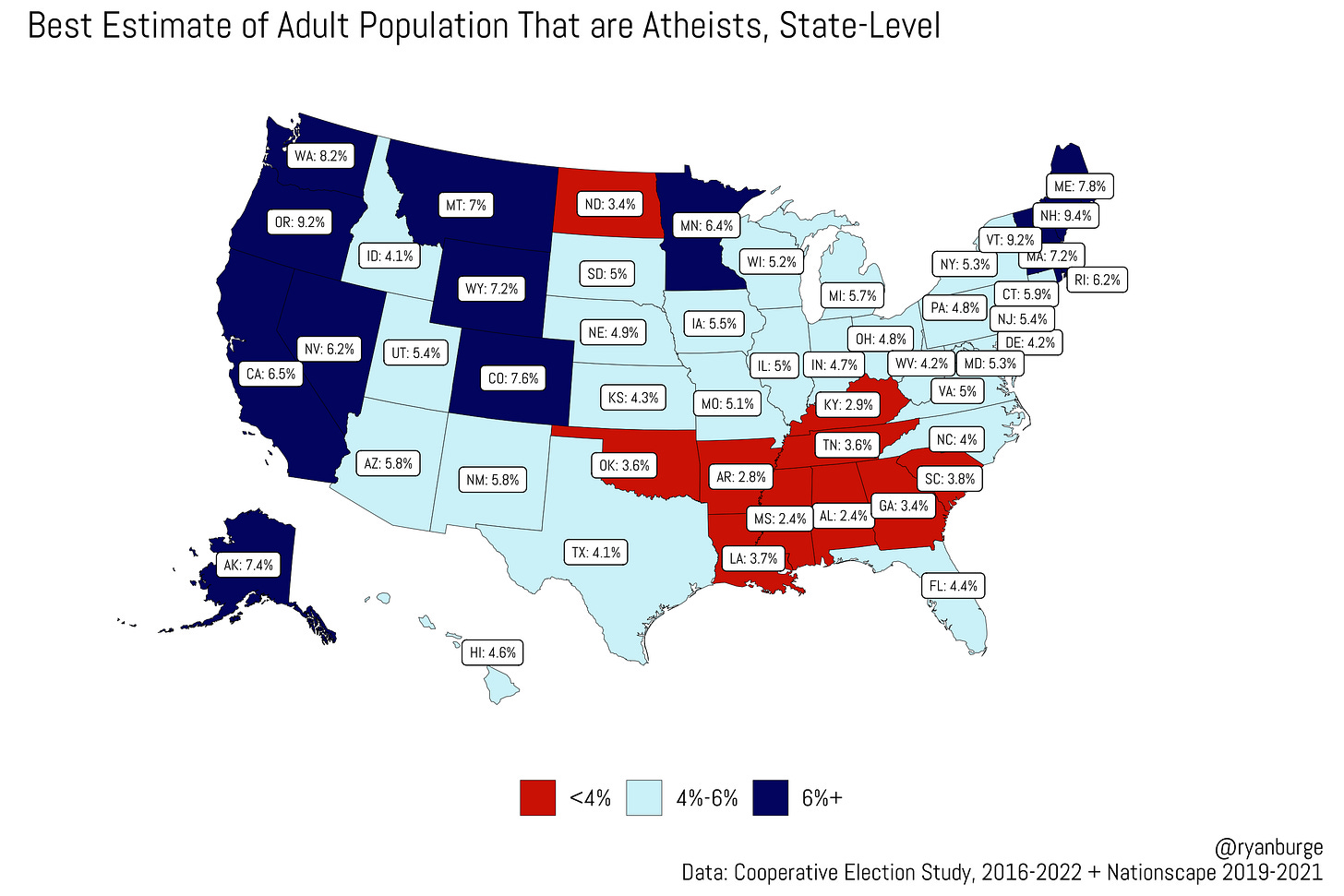 How Many Atheists Are There in Your State? - by Ryan Burge