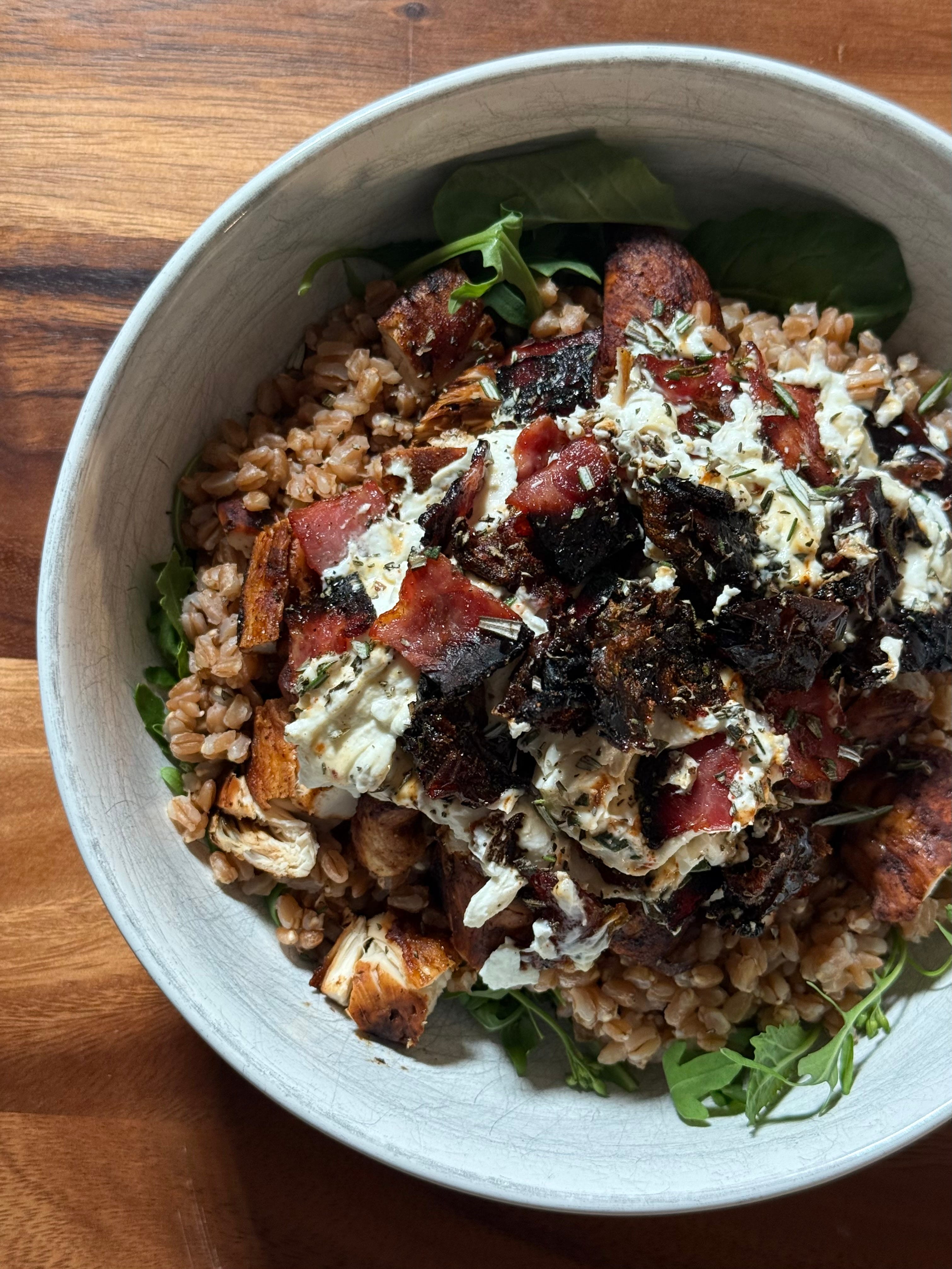 Farro Chicken Bowls with Whipped Goat Cheese