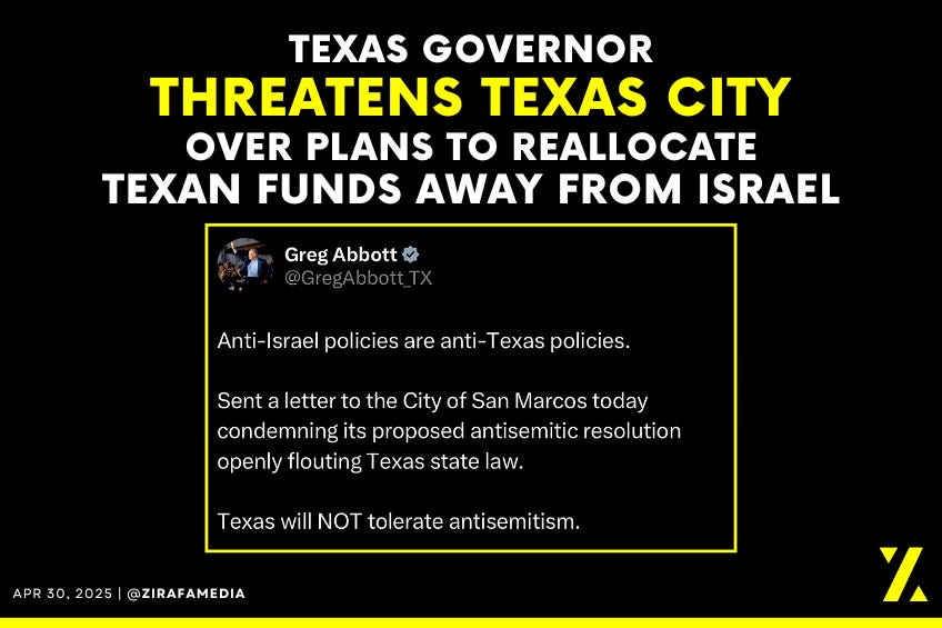 Texas Governor Threatens Texas City Over Israel
