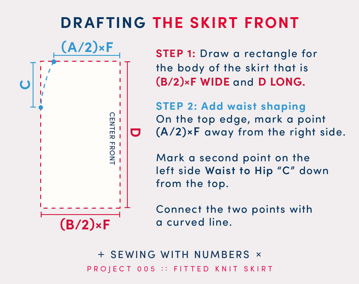 Drafting separate front and back knit skirt pieces