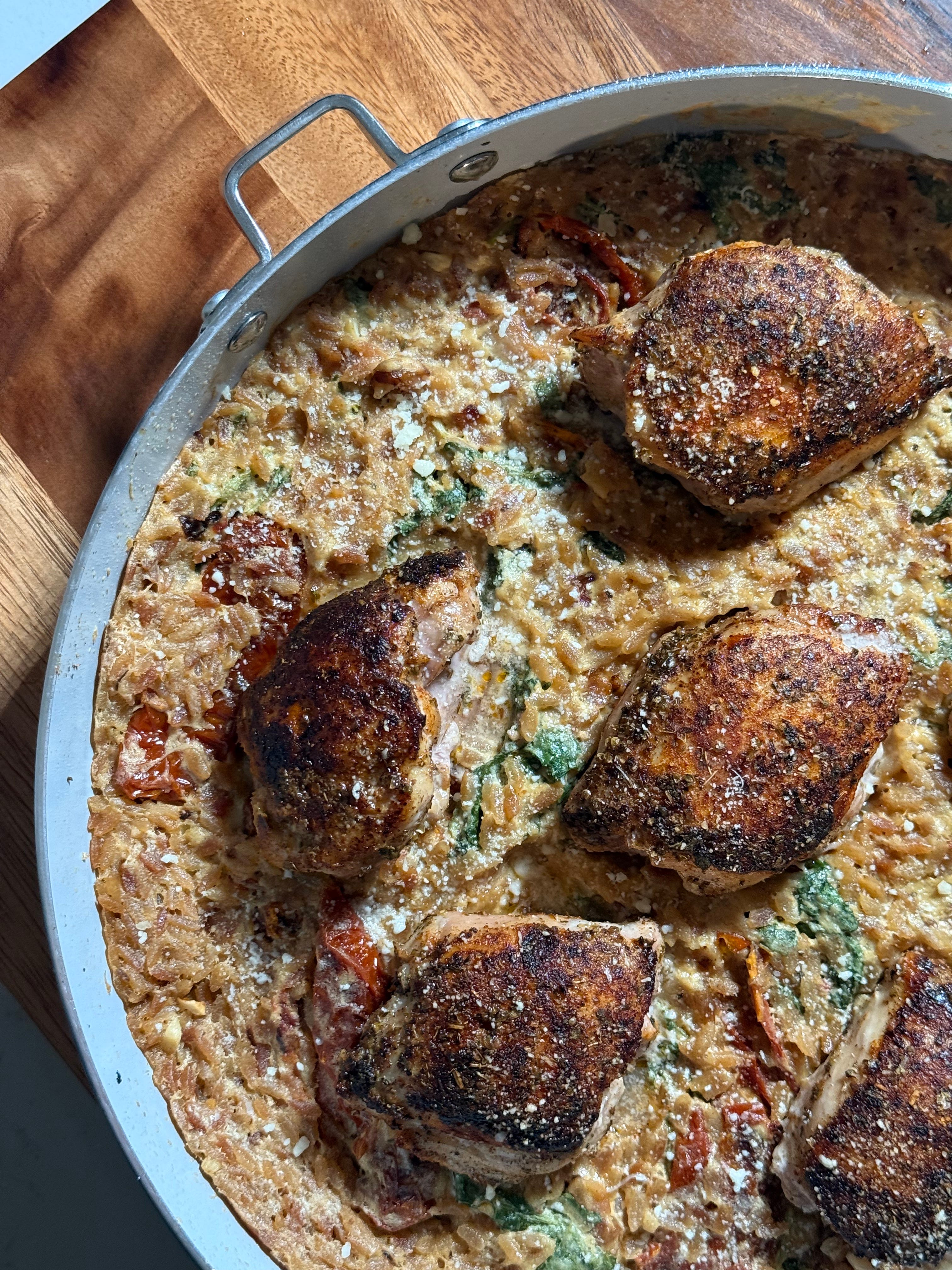 Creamy Sun-Dried Tomato Chicken & Orzo - by Ellie Teale