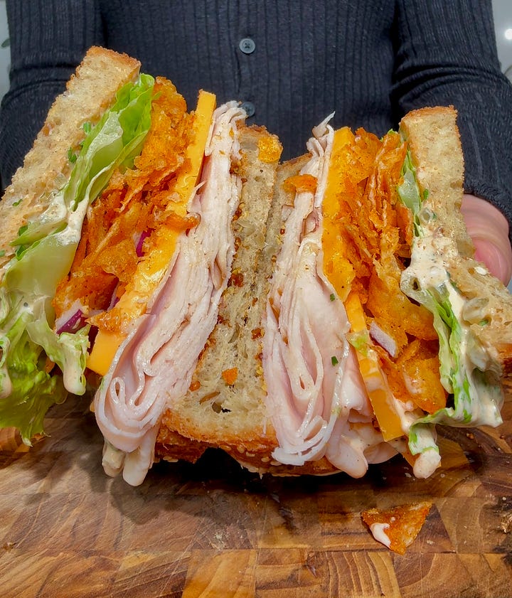 bbq chicken and cheddar sandwich with smoky dill mayo
