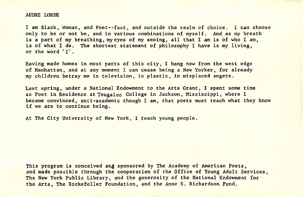 "The Artifact of Who I Have Been": Audre Lorde’s Life & Legacy in Print