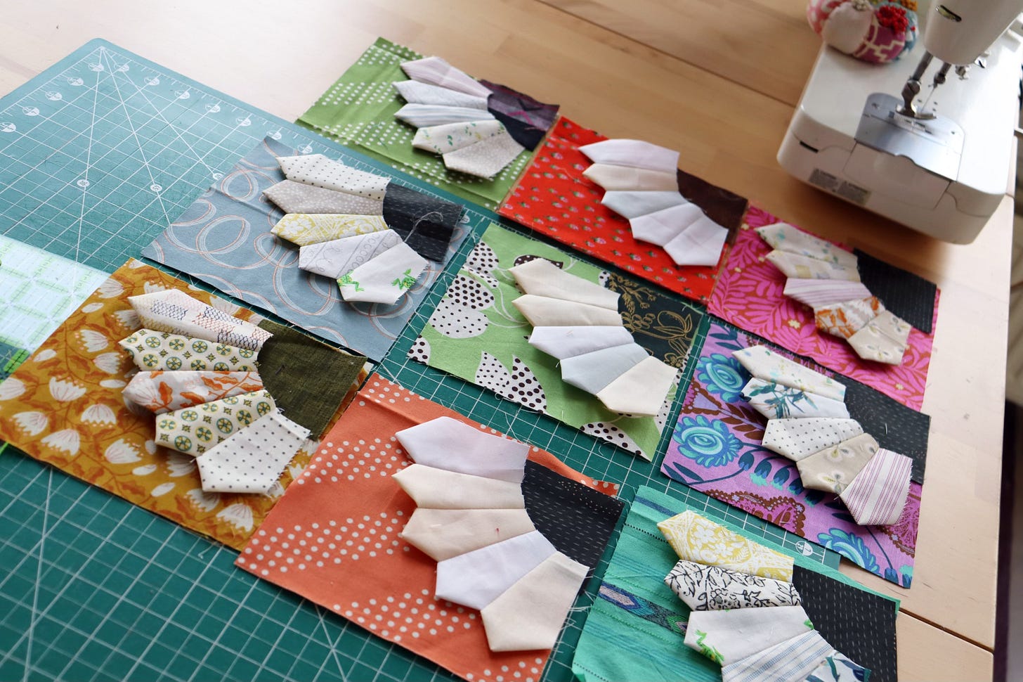 Coneflower patchwork - by Rachel LaBour - stitched in color