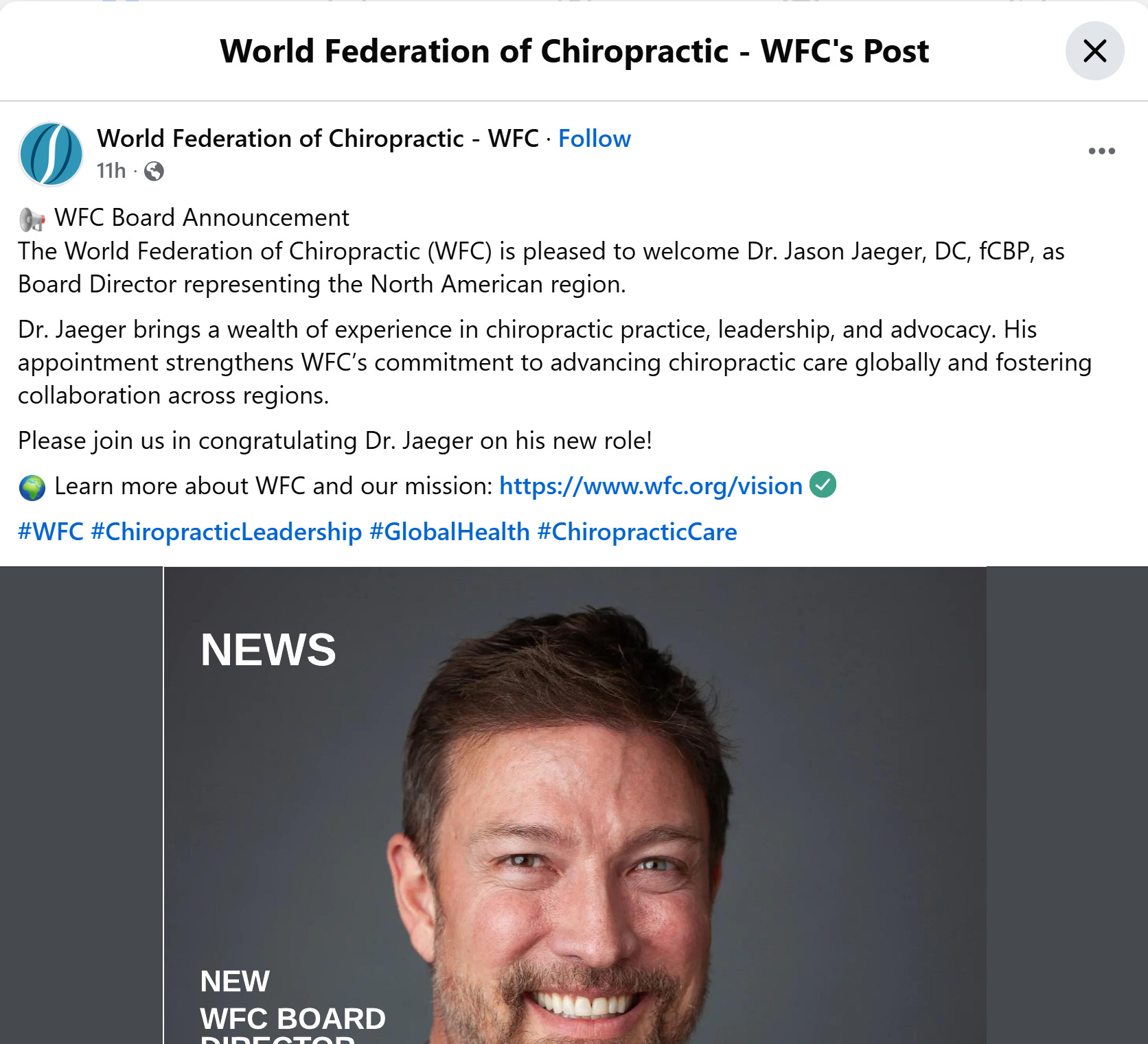 The Globalization of Chiropractic Coup & Jaeger’s WFC Appointment