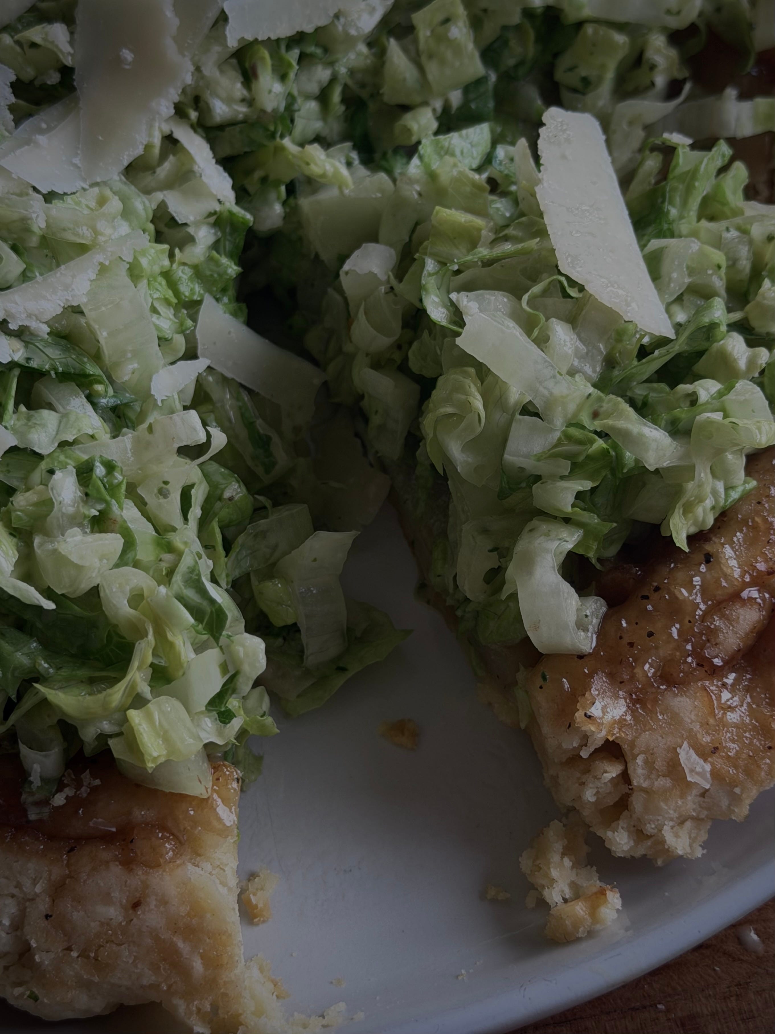 Pear & Anchovy Tarte Tatin with Radicchio Caesar Salad