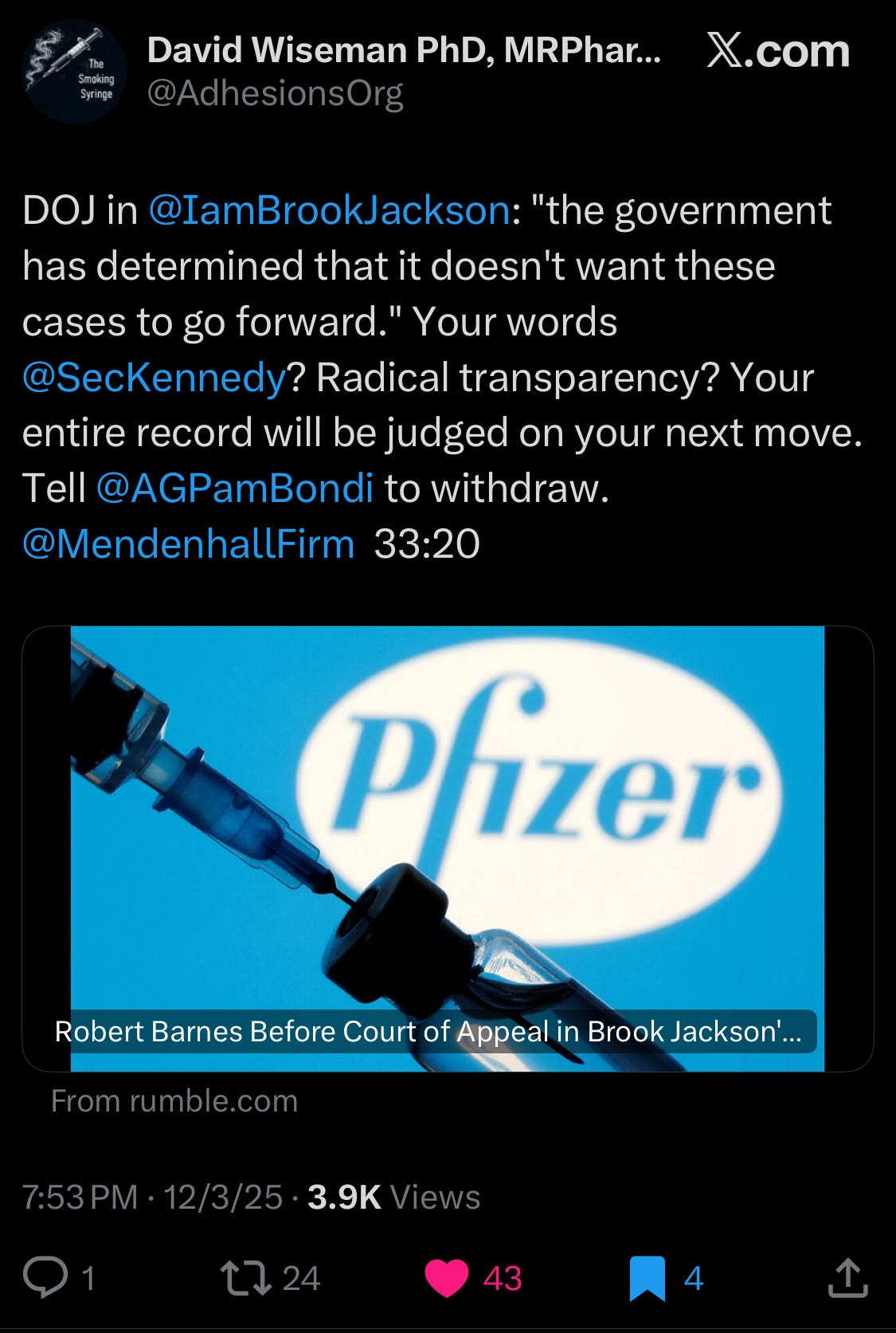 Brook Jackson v. Ventavia / Pfizer Arguments on Appeal