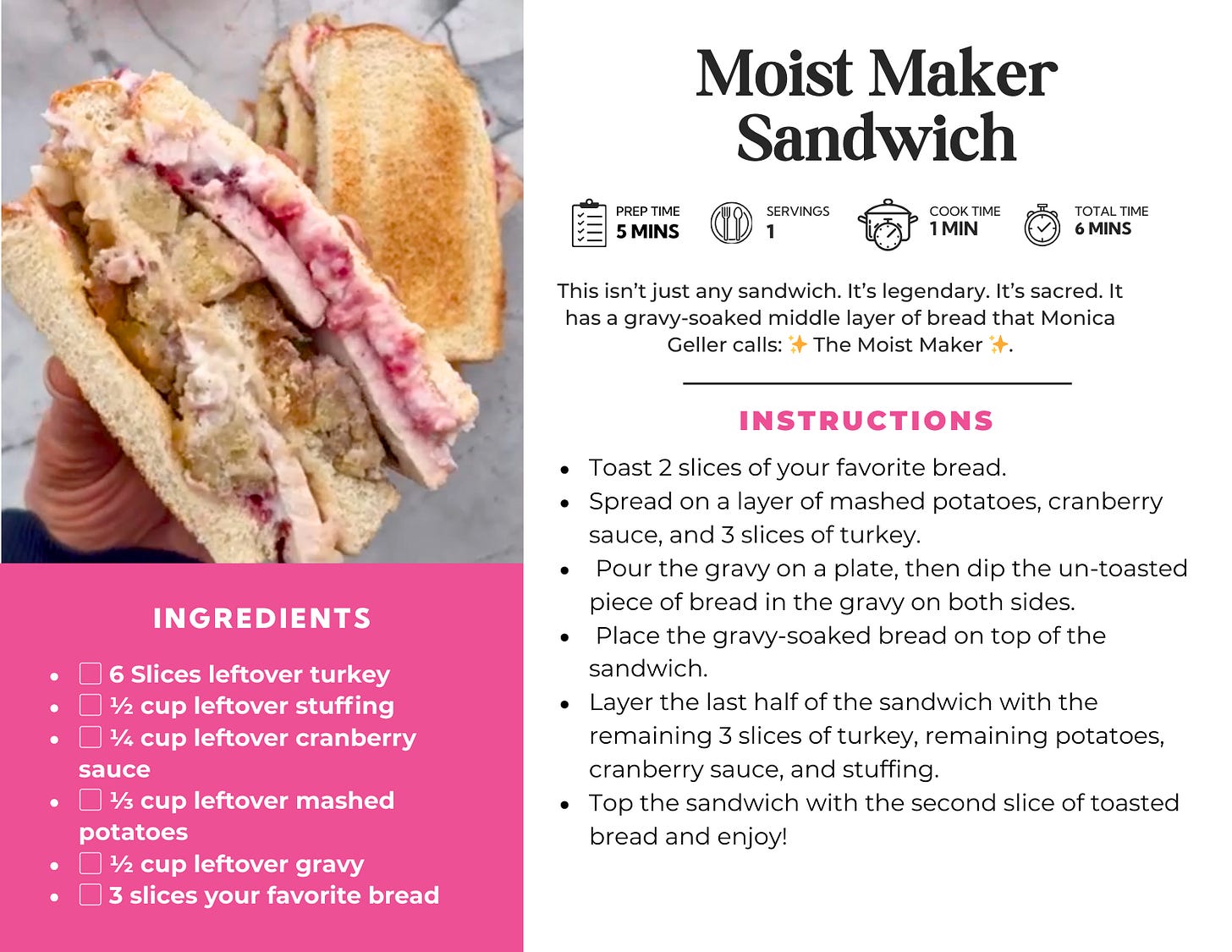 The Moist Maker, Ross's Leftover Thanksgiving Sandwich