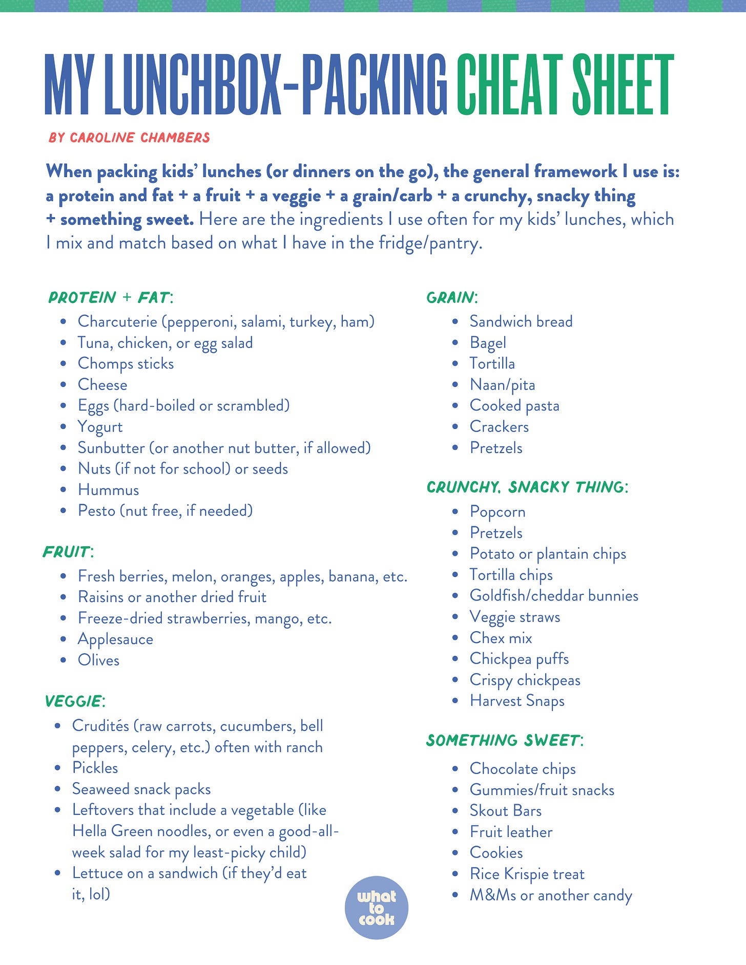my lunchbox-packing cheat sheet