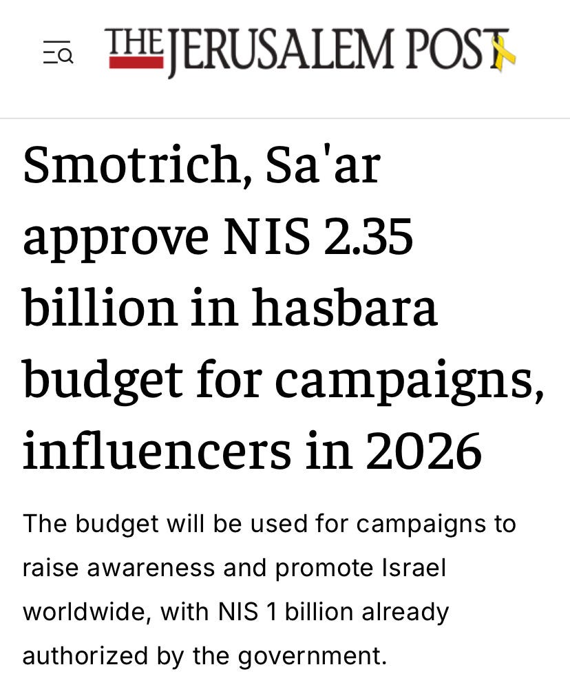 UBERSOY (@ubersoy): "Israel has allocated $726 million for 'hasbara' in ...
