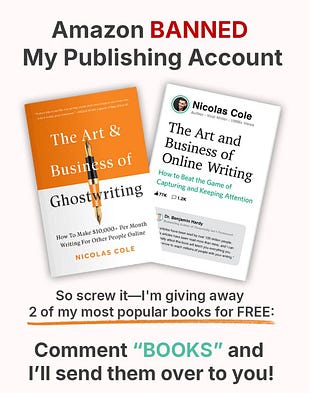 Nicolas Cole (@nicolascole77): "Amazon banned my book publishing ...