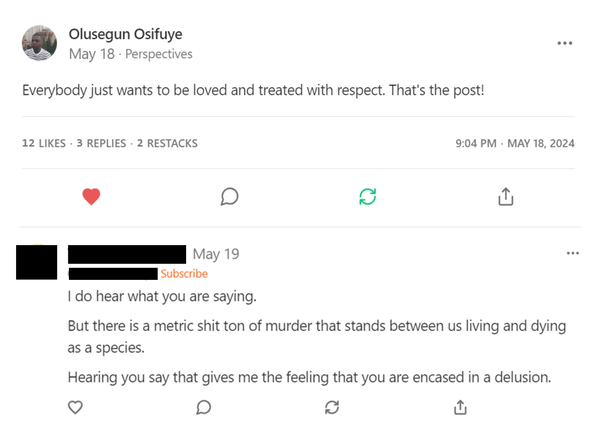 They said I was delusional for posting “Everybody just wants to be loved…”