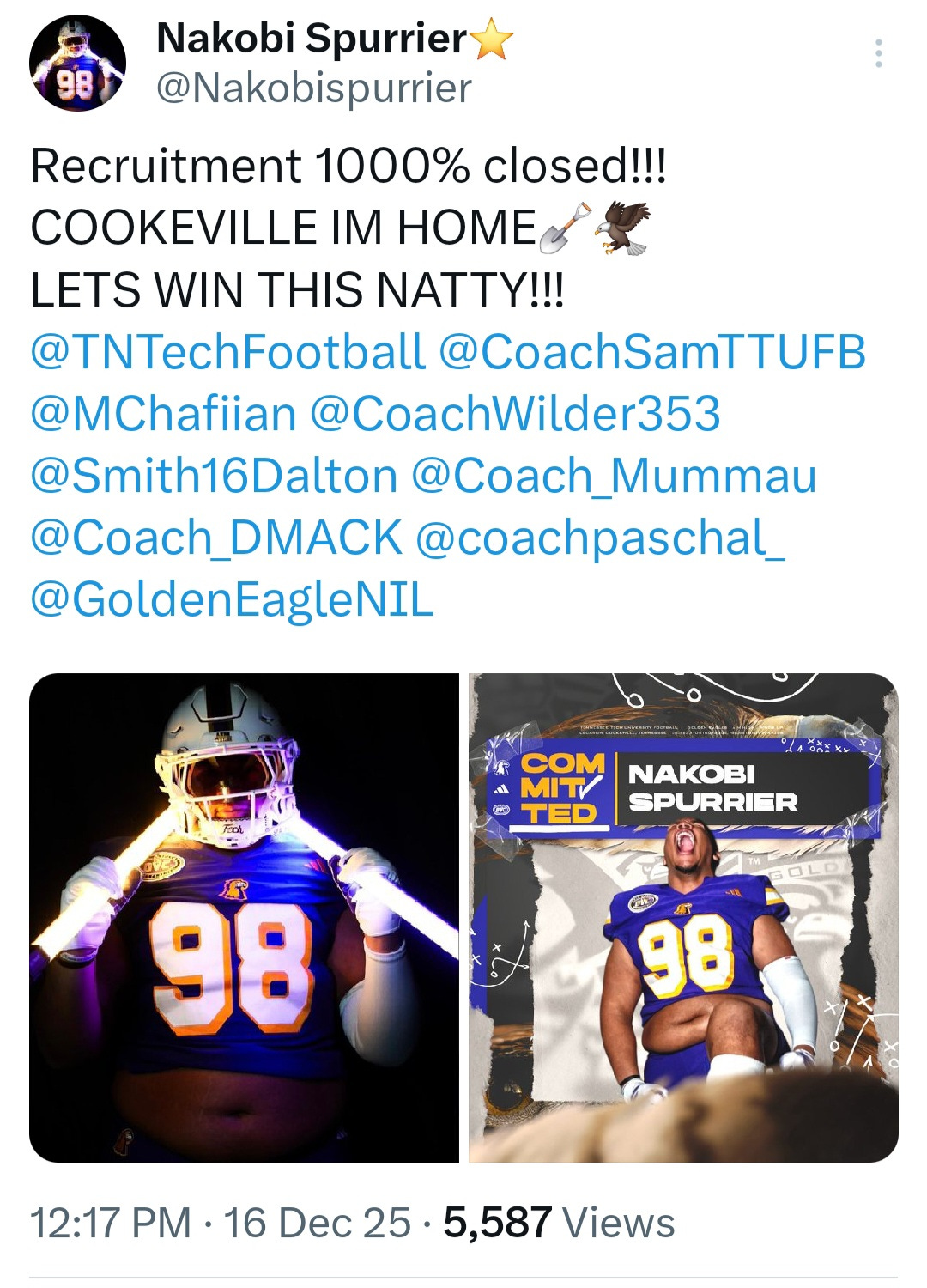 DL Nakobi Spurrier Commits to Tennessee Tech