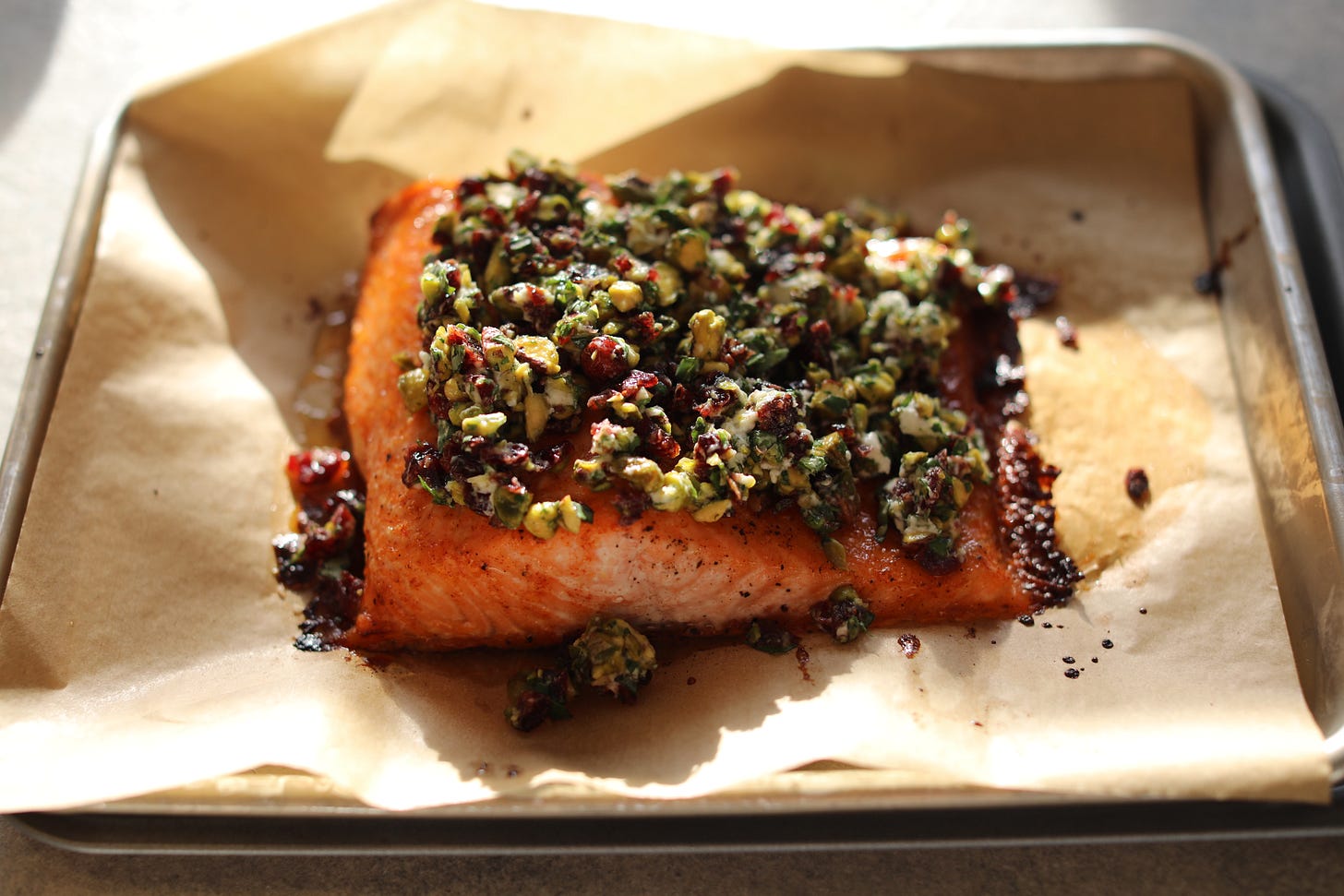 Festive salmon with cranberry crumble - Alicia's Every Day