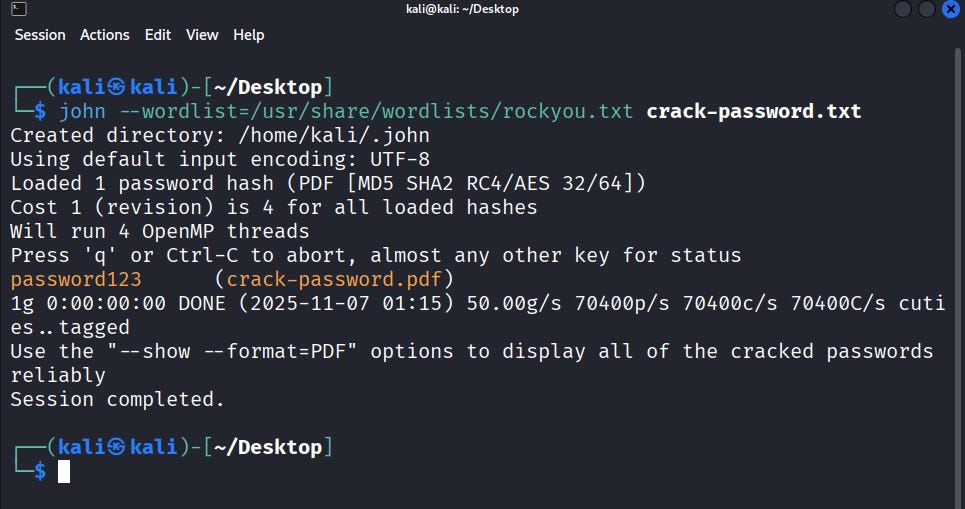 Cracking PDF Passwords with Kali -- A Practical Guide