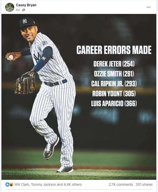 derek jeter errors by year