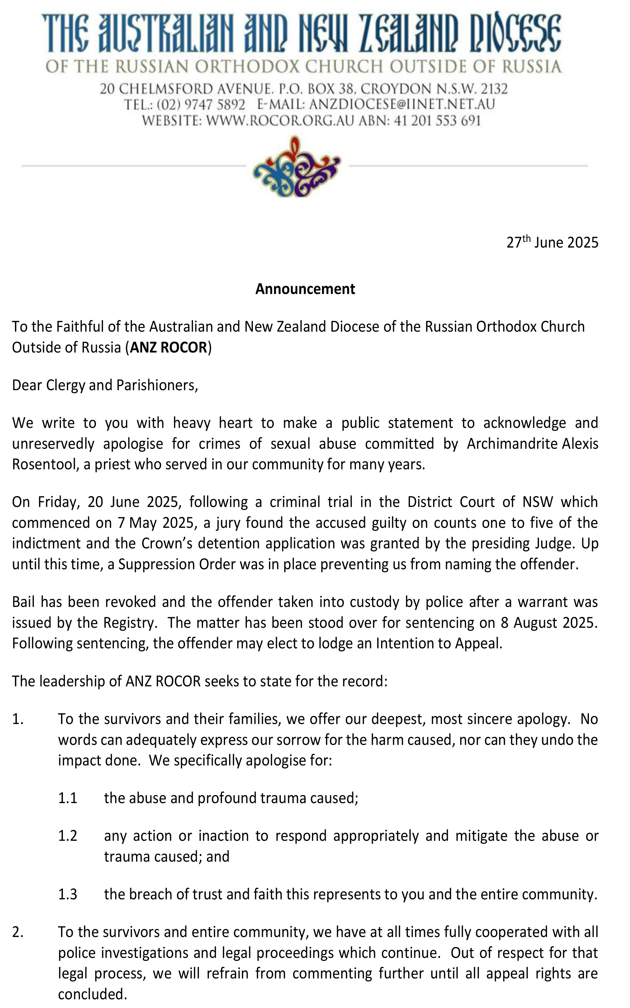 ROCOR Australia & New Zealand Diocesan Conference 23 - 26 October 2025