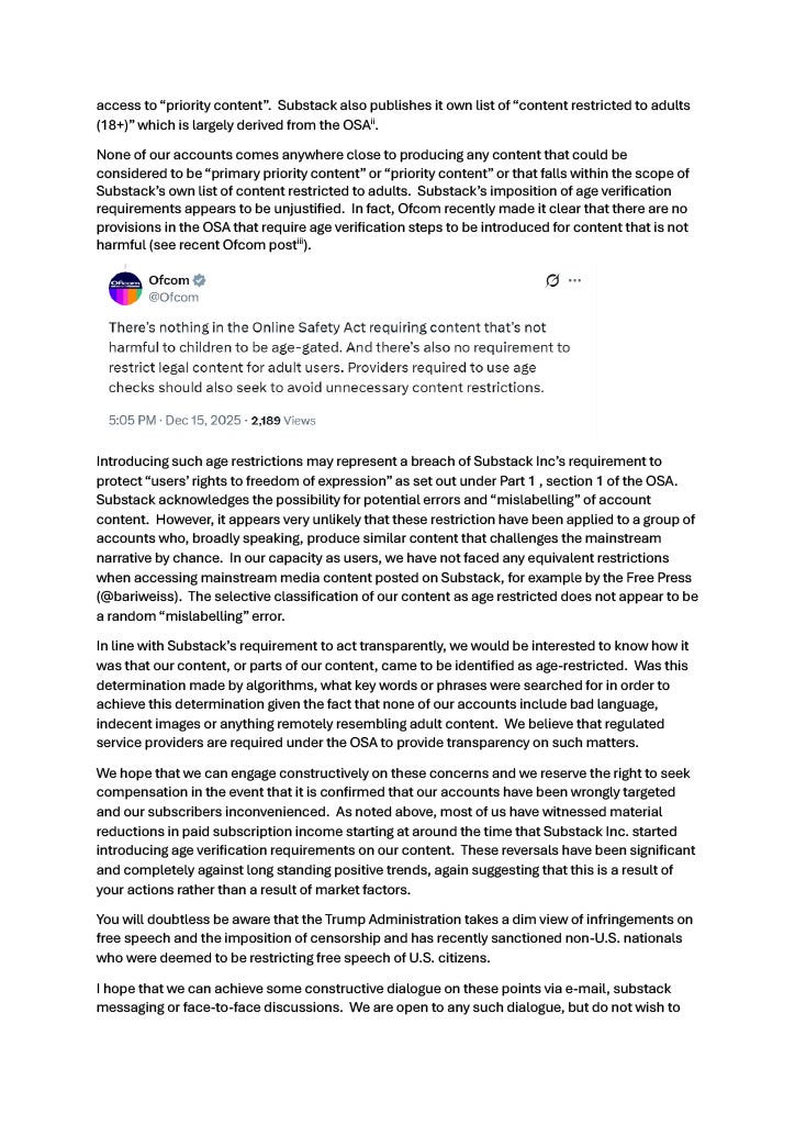 Thinking Coalition (@thinkingcoalition): "Update on letter to Substack ...