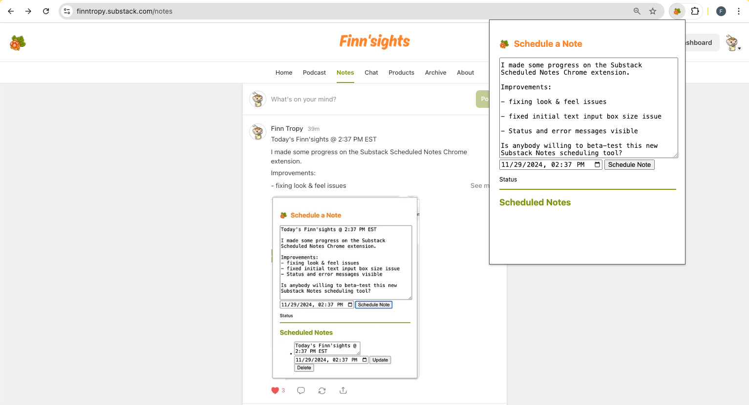 How To Schedule Notes on Substack - by Finn Tropy
