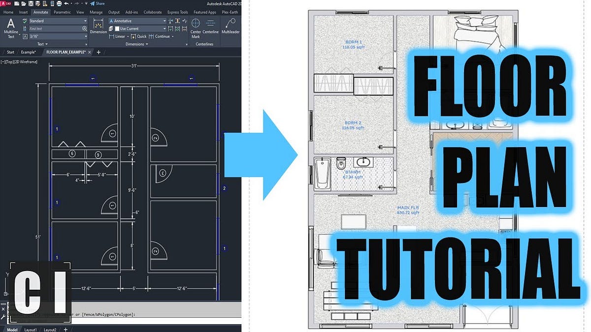 autocad house plan tutorial