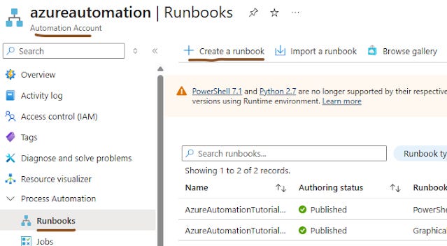How to create a sample Azure Automation runbook