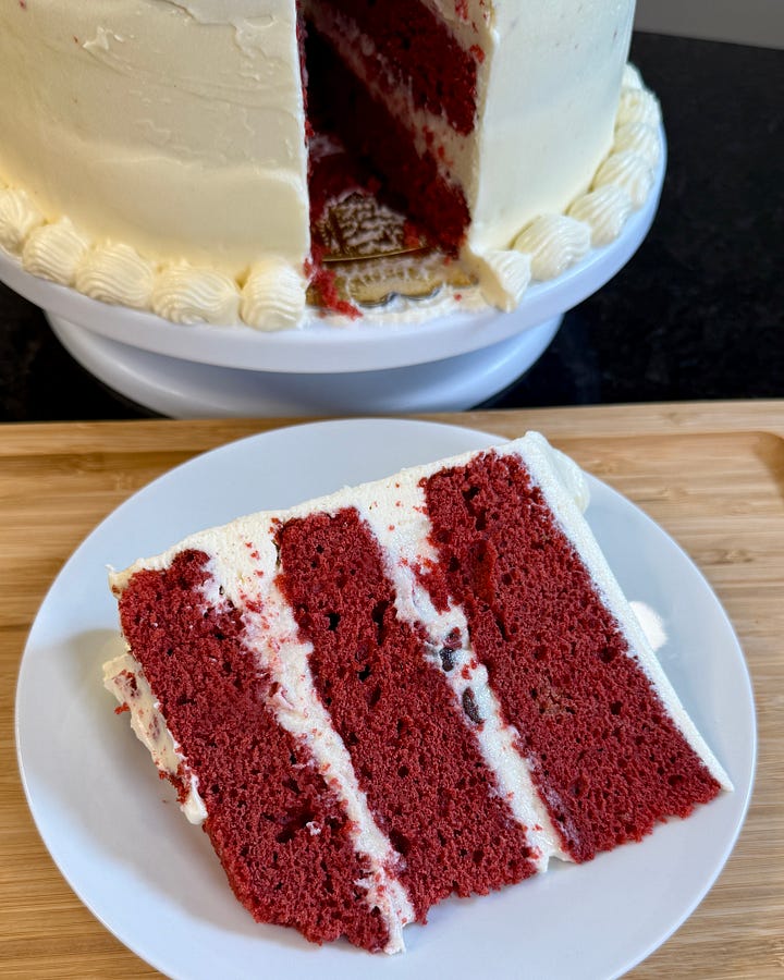 3-Layer Red Velvet Cake with Cannoli Filling