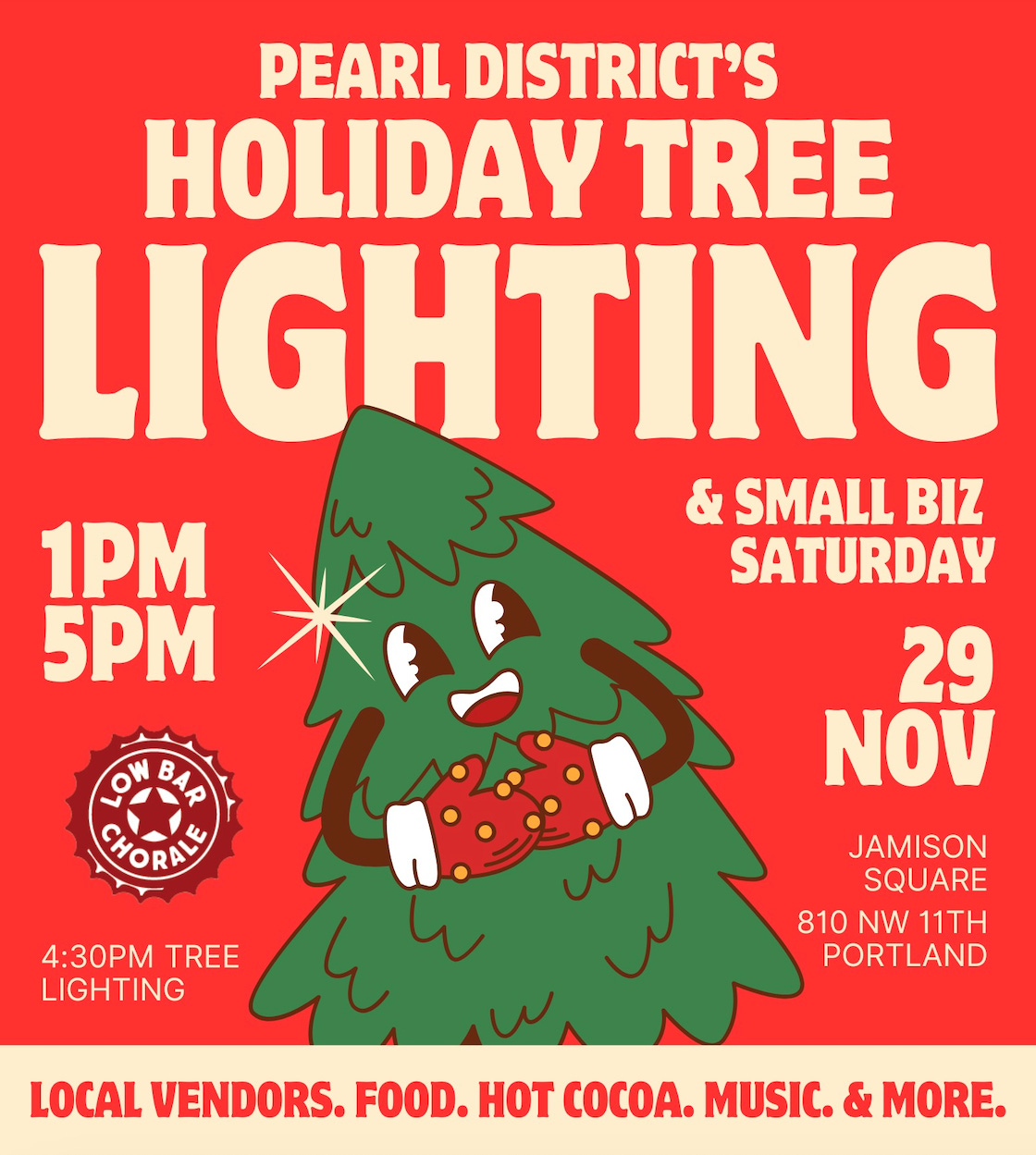 Pearl District holiday tree lighting on Saturday
