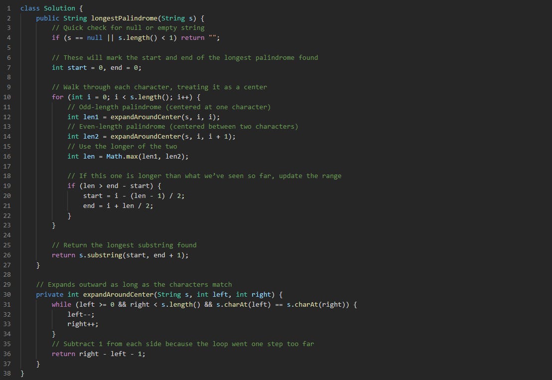 LeetCode #5: Longest Palindromic Substring — Solved in Java