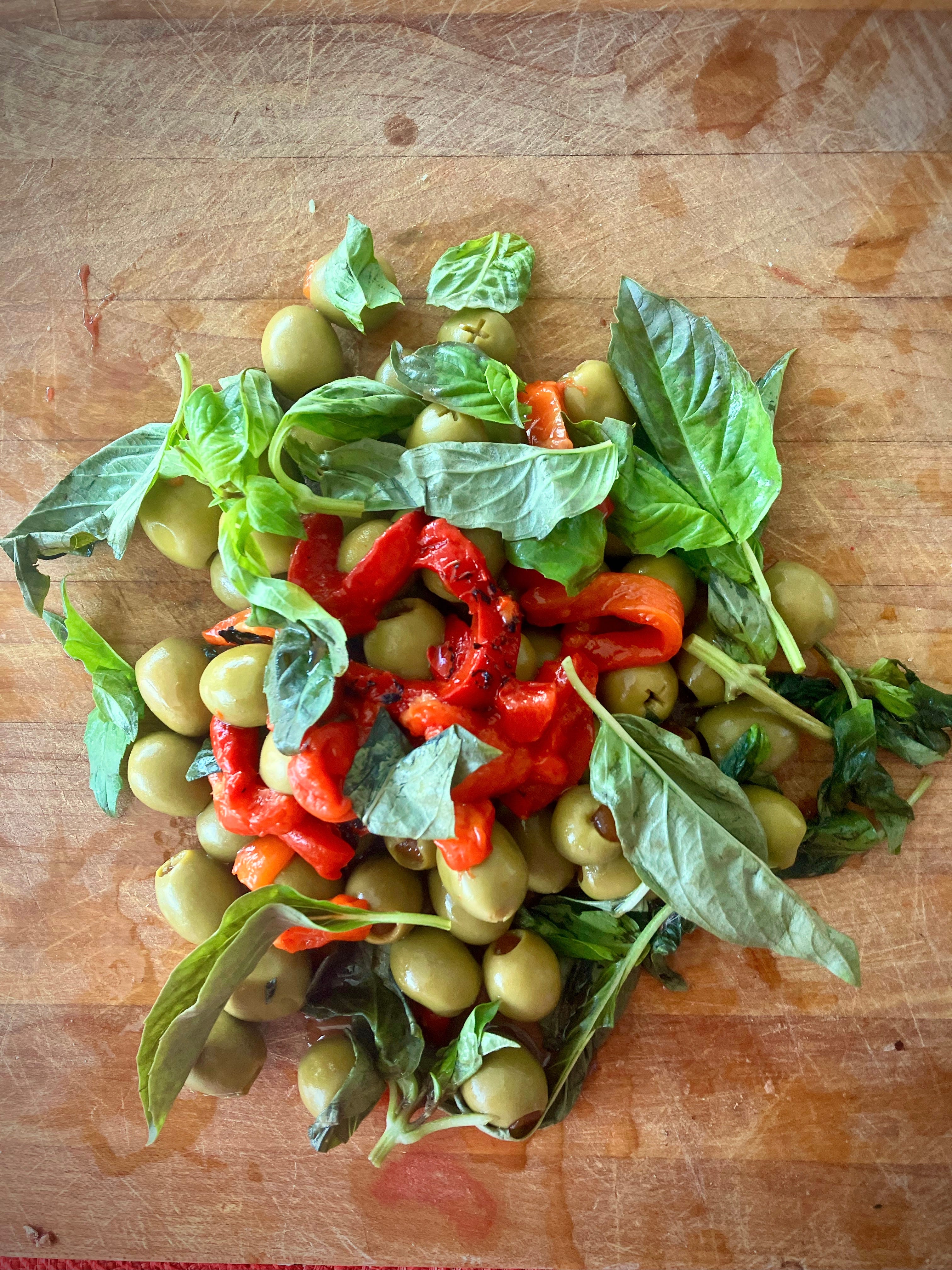 Green olive-red pepper relish - by Shauna James Ahern