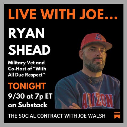 Joe Walsh (@socialcontractwithjoewalsh): "Join me tonight at 7p ET for ...