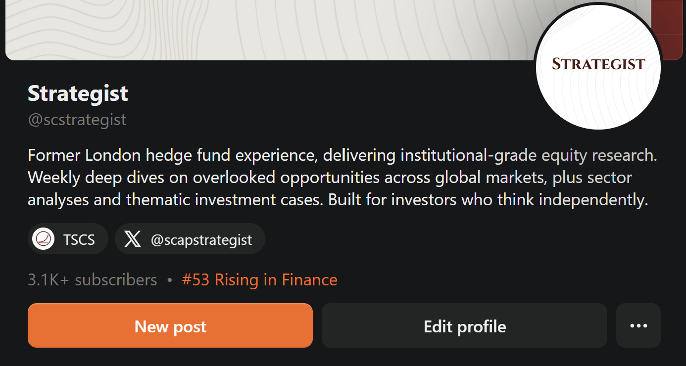 Strategist (@scstrategist): "TSCS just hit #53 Rising in Finance and ...