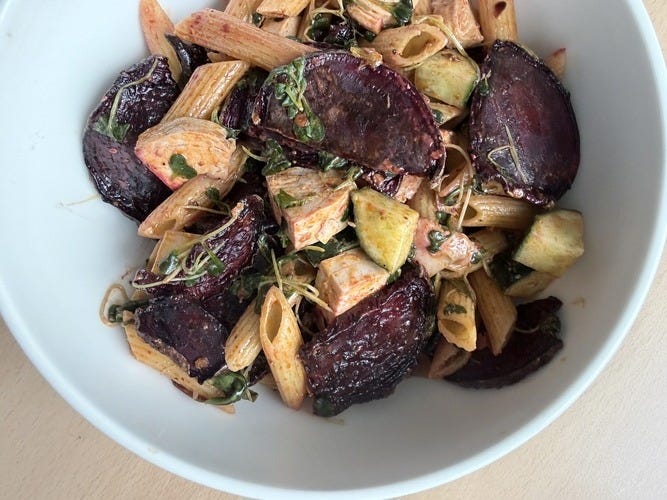Spicy Greek Yogurt Pasta Salad with Air-Fried Beets
